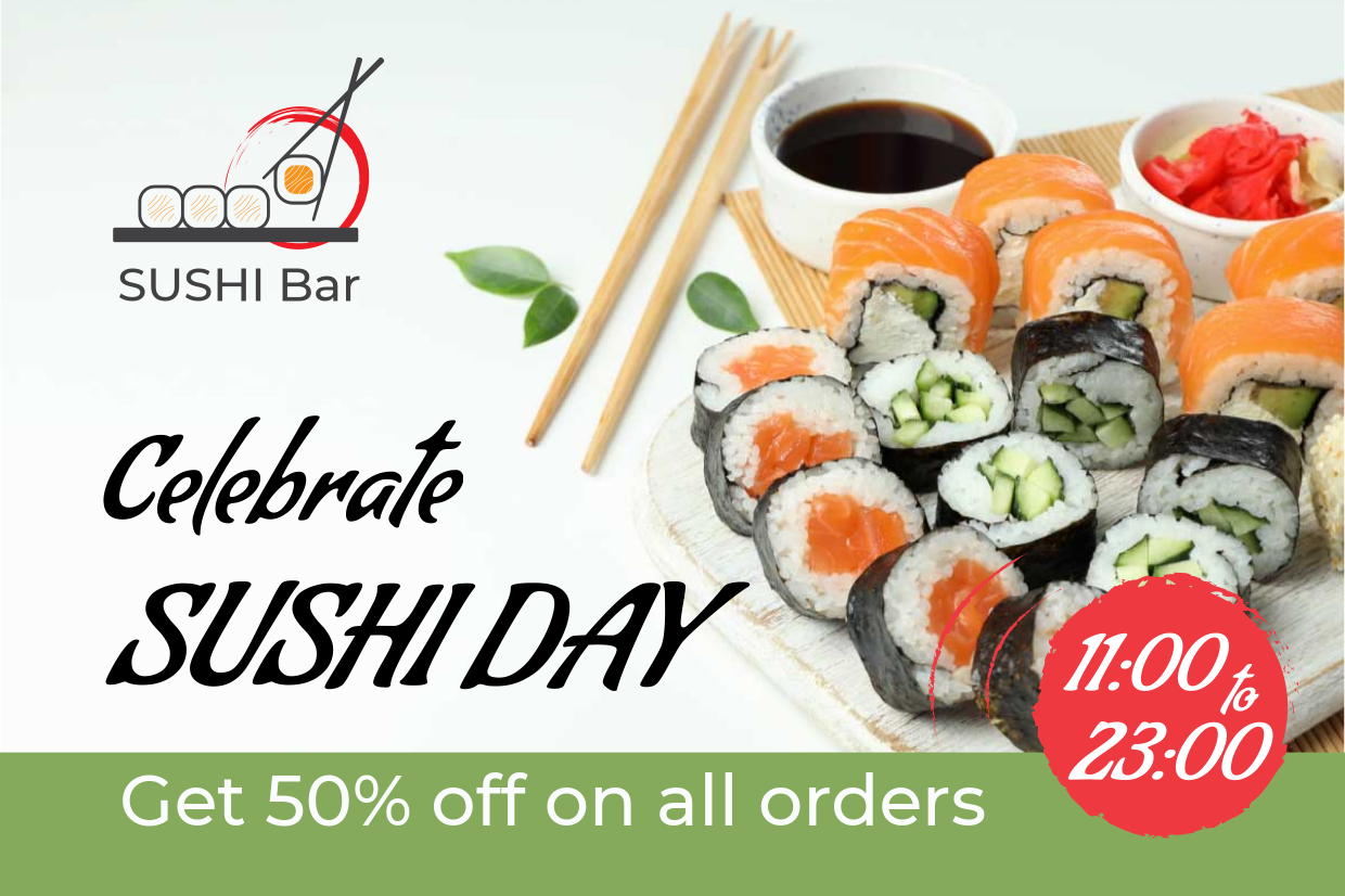 Sushi Bar Restaurant Food Day Discount Sign Template | Square Signs