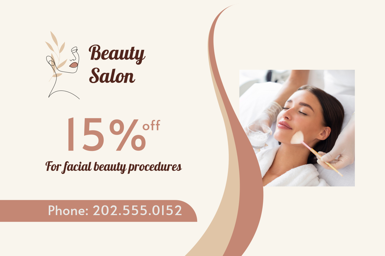 Elegant Beauty Salon Discount Postcard Template | Square Signs