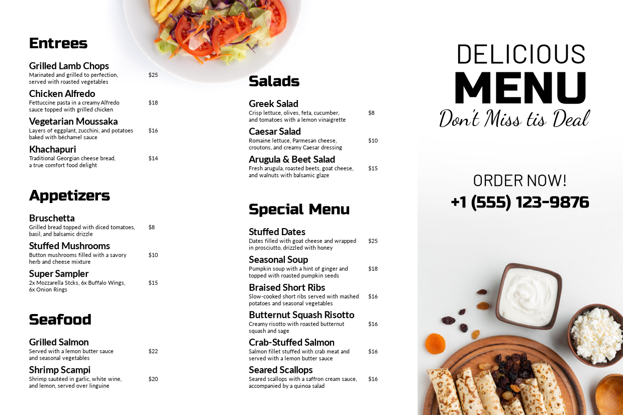 Sophisticated Restaurant Menu Brochure Template | Square Signs