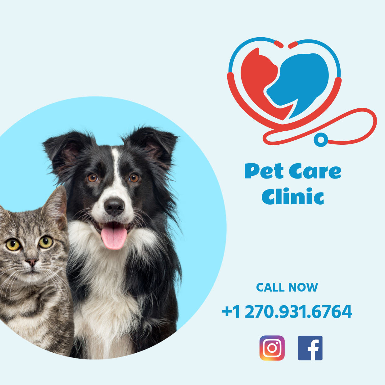 Pet Care Clinic Cat and Dog Heart Logo Sign Template | Square Signs