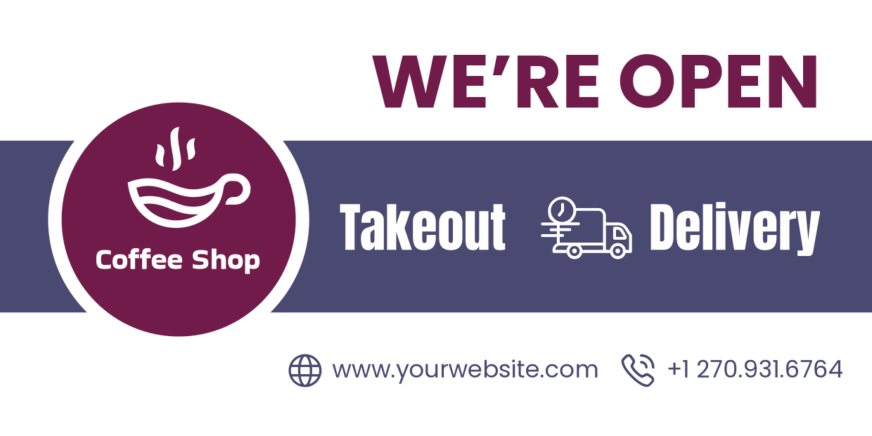 Open Coffee Shop With a Delivery Truck Icon Sign Template | Square Signs