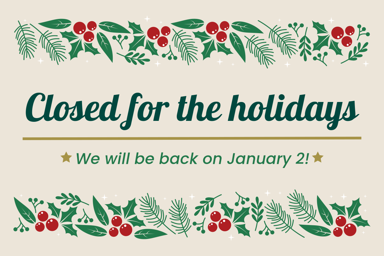 Green and Red Closed For The Holidays Sign Template | Square Signs