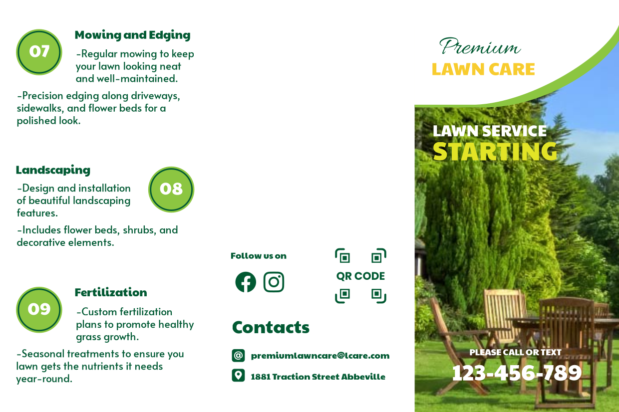 Premium Green Lawn Care Brochure Template | Square Signs