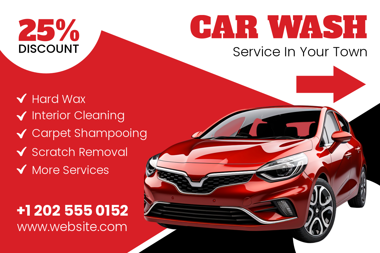 Red Car Wash Service Discount Sign Template | Square Signs