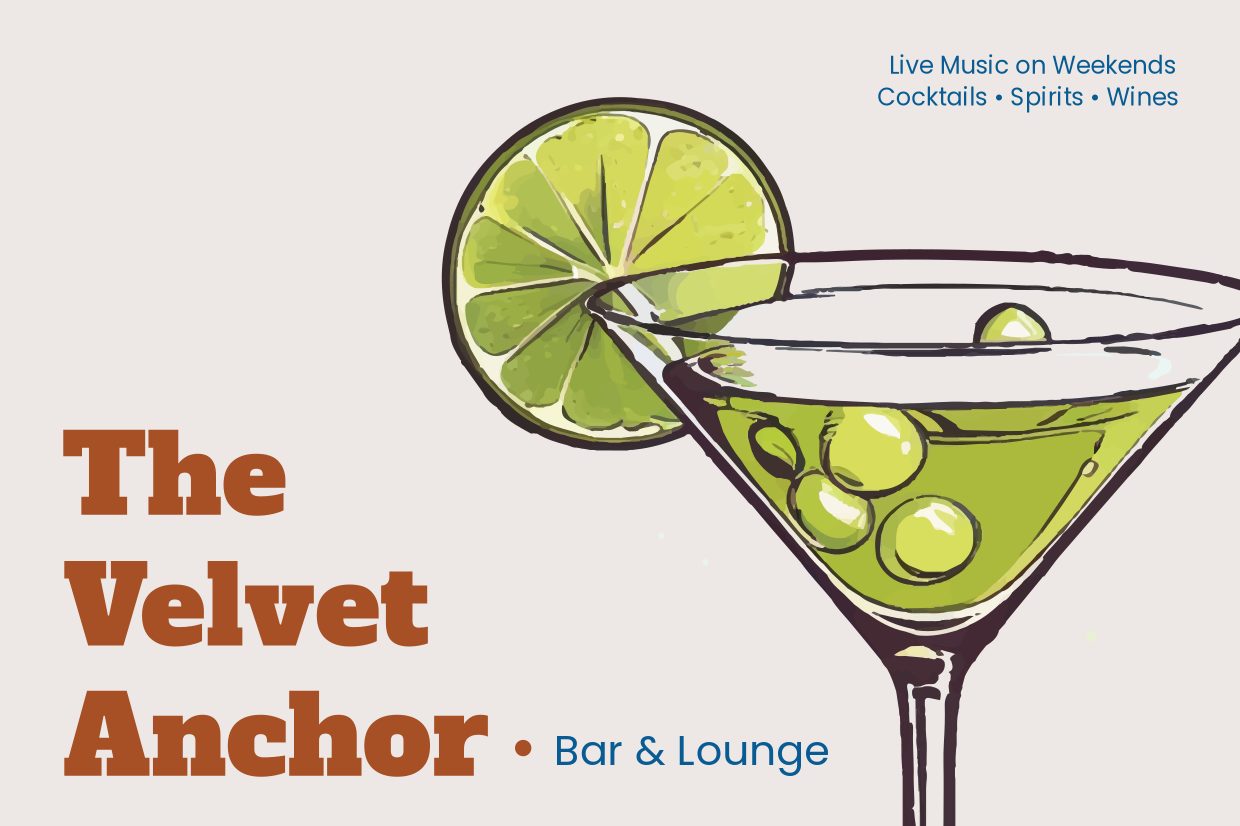 The Velvet Anchor Cocktail Glass Sign Template | Square Signs