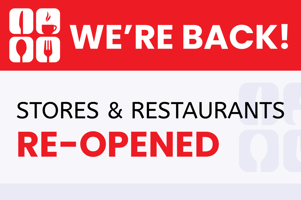 Red and White We're Back Announcement Template | Square Signs