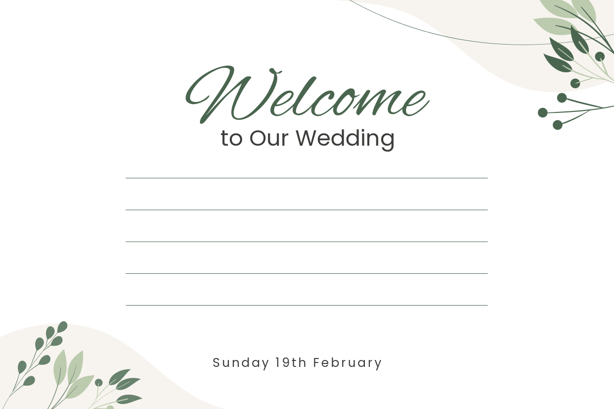 Greenery Wedding Welcome Postcard Template | Square Signs