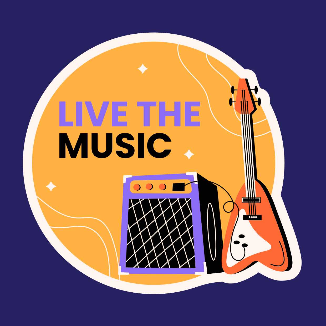 Vibrant Live the Music with Musical Instruments Template | Square Signs