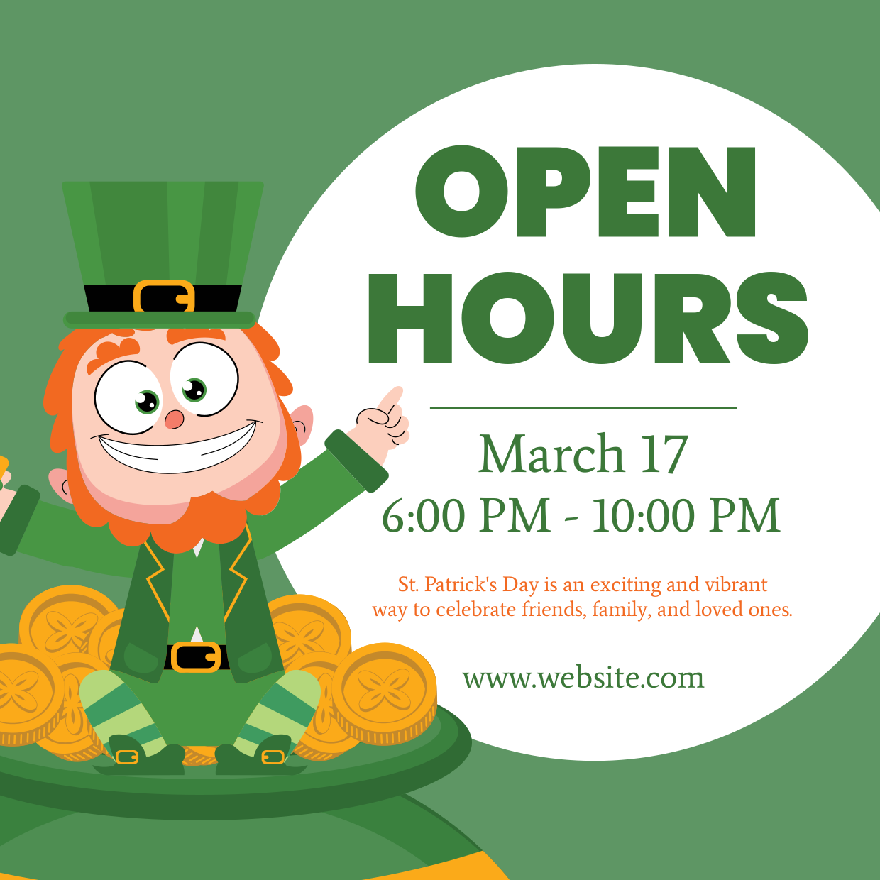 St. Patrick's Day Open Hours Announcement Template | Square Signs
