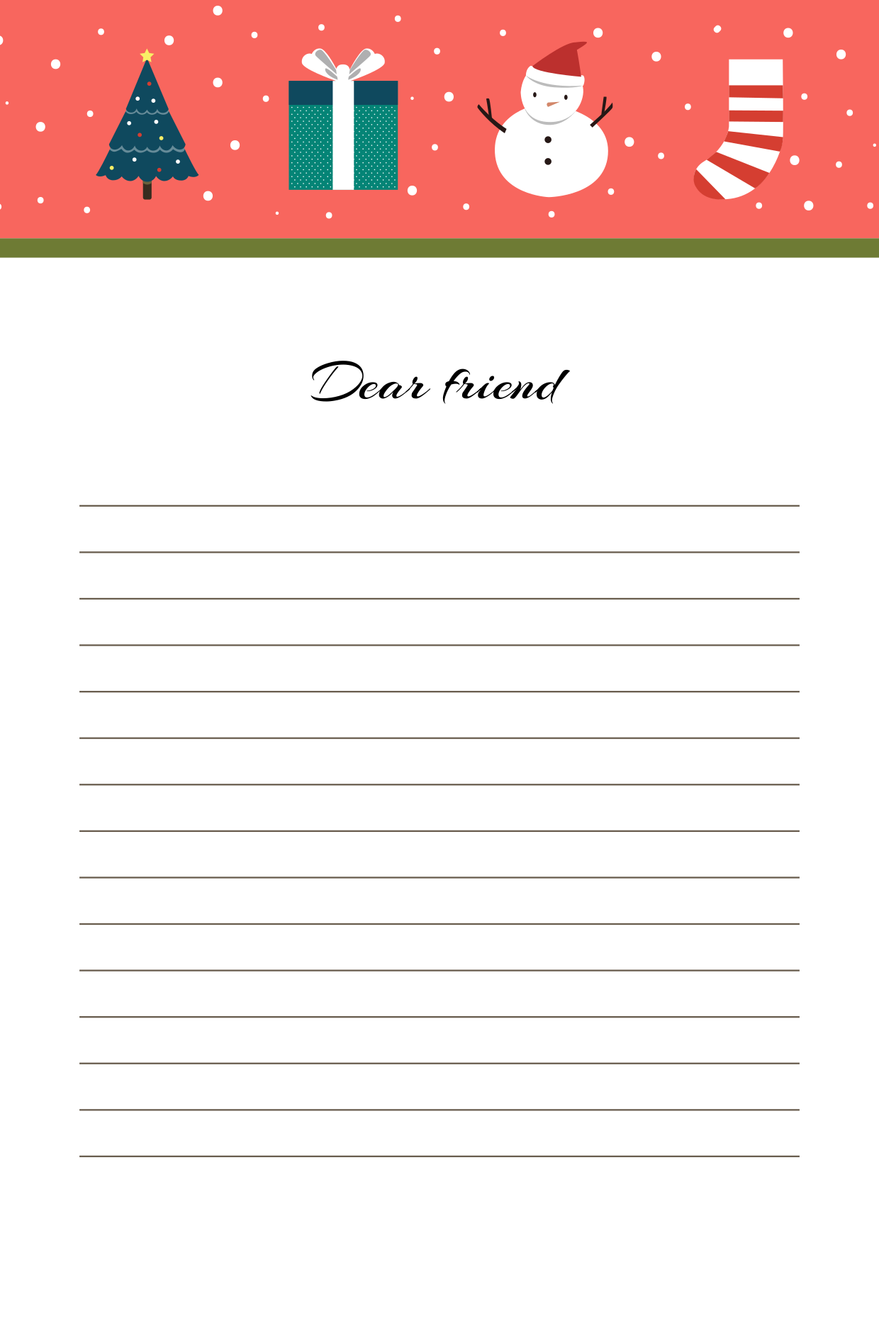 Christmas-Themed Dear Friend Notepad Template | Square Signs