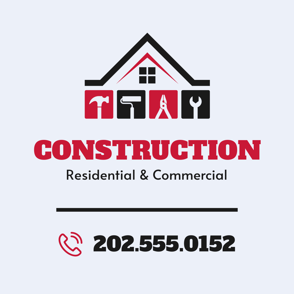 Construction Tools With Roof Icon and Contacts Sign Template | Square Signs