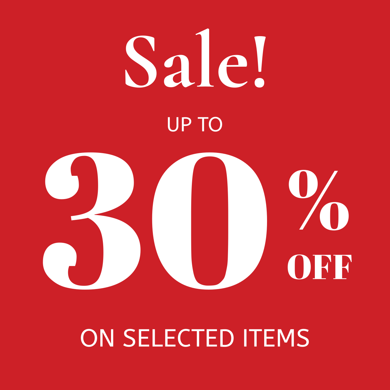 Red and White Sale on Selected Items Sign Template | Square Signs