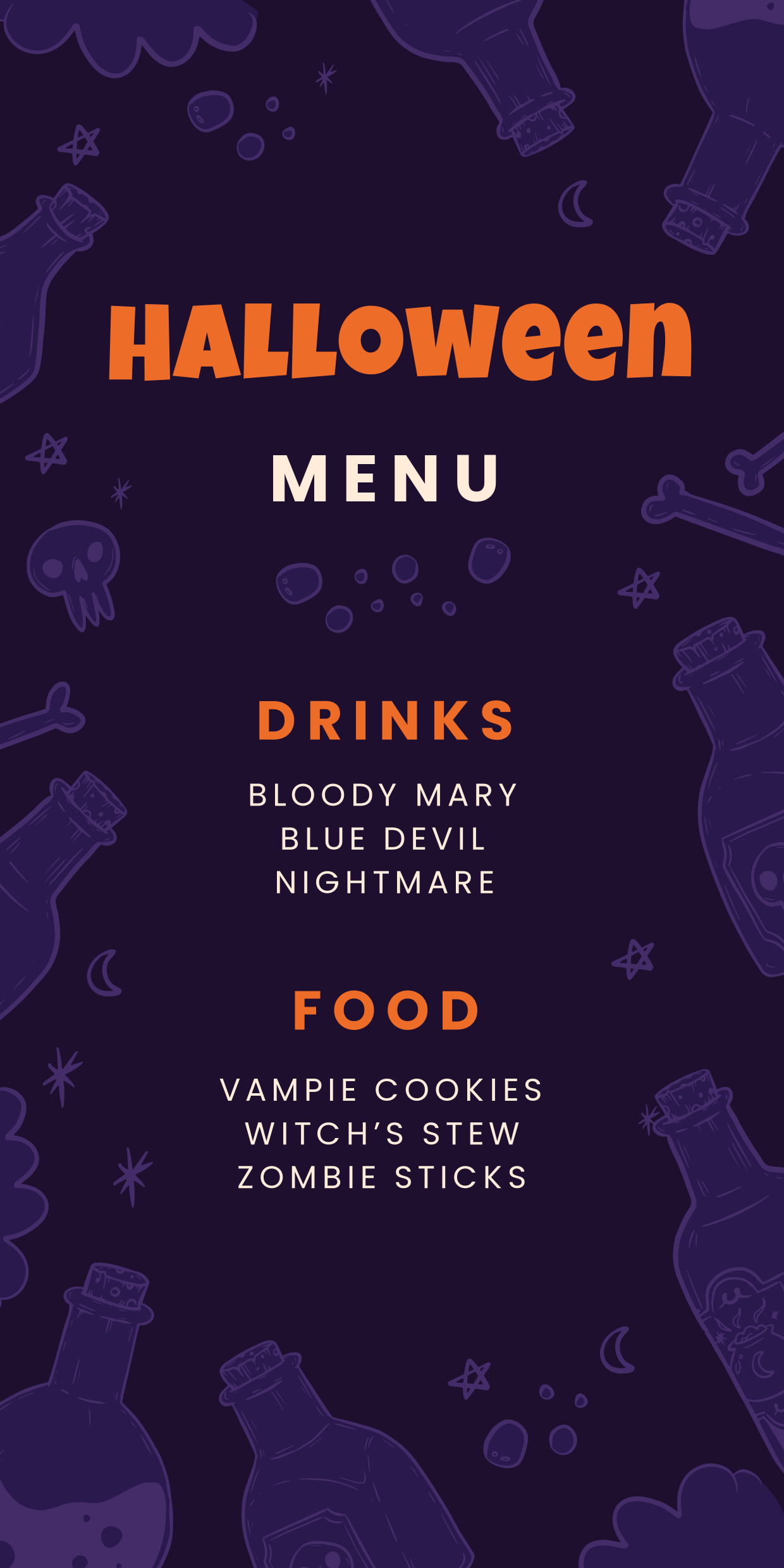 Purple, Orange and White Halloween Menu Sign Template | Square Signs