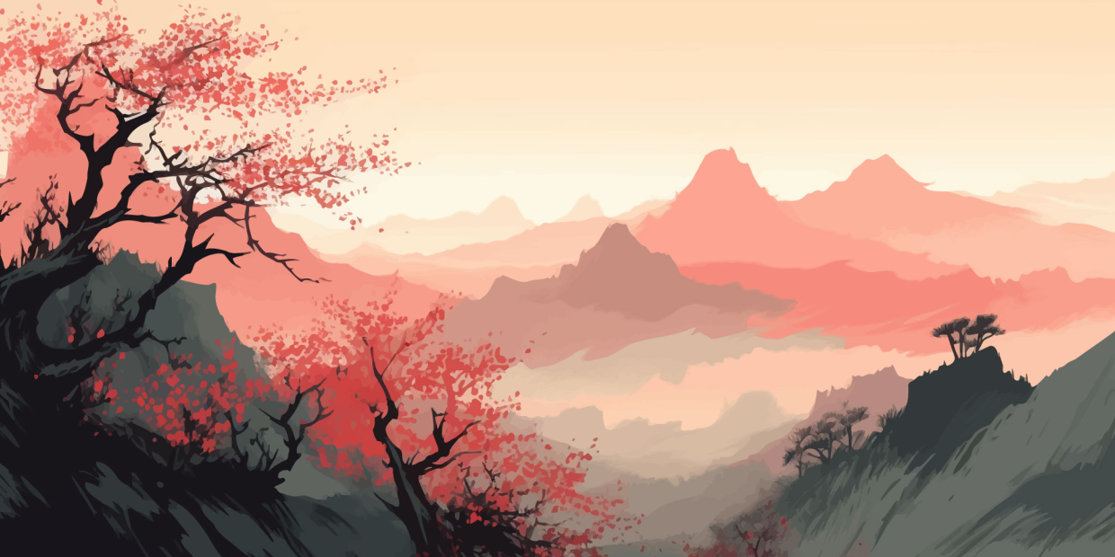 Blossoming Trees and Mountains at Dawn Sign Template | Square Signs