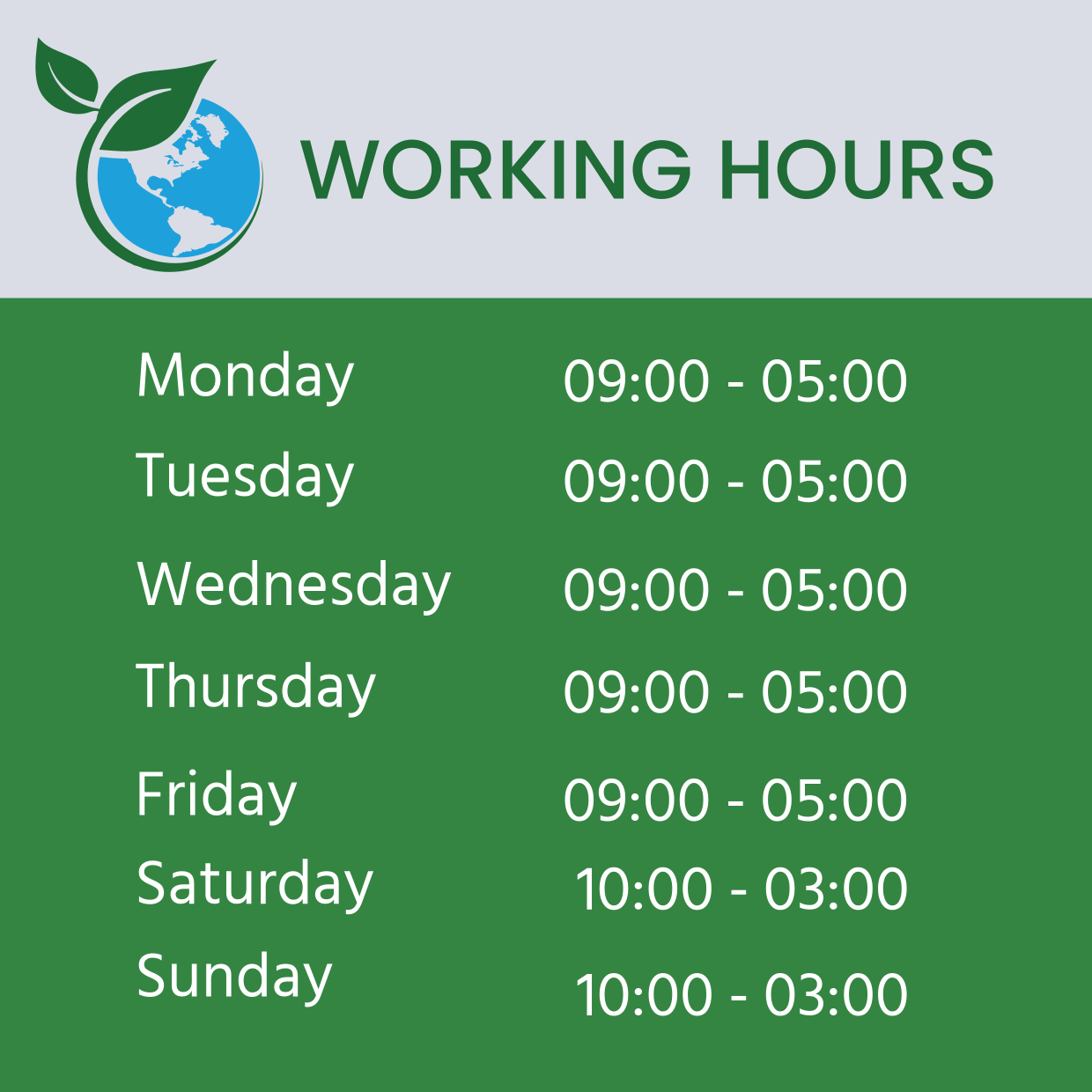 Green Working Hours Sign Template | Square Signs