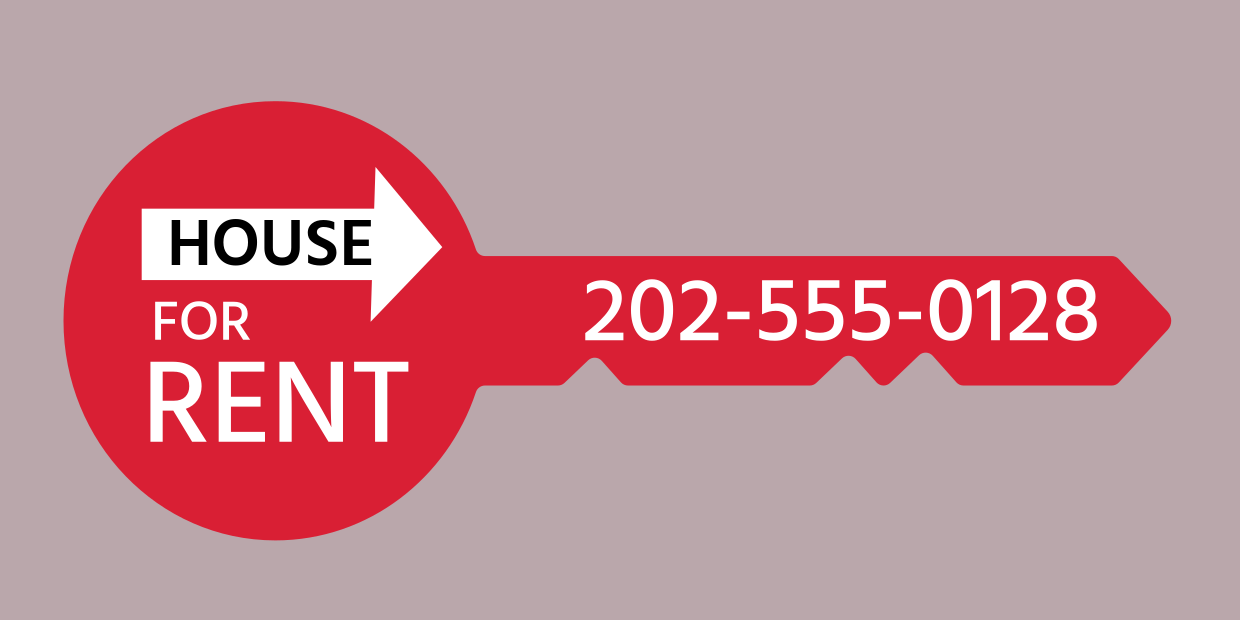 Red Key-Shaped Advertisement With Contacts Sign Template | Square Signs