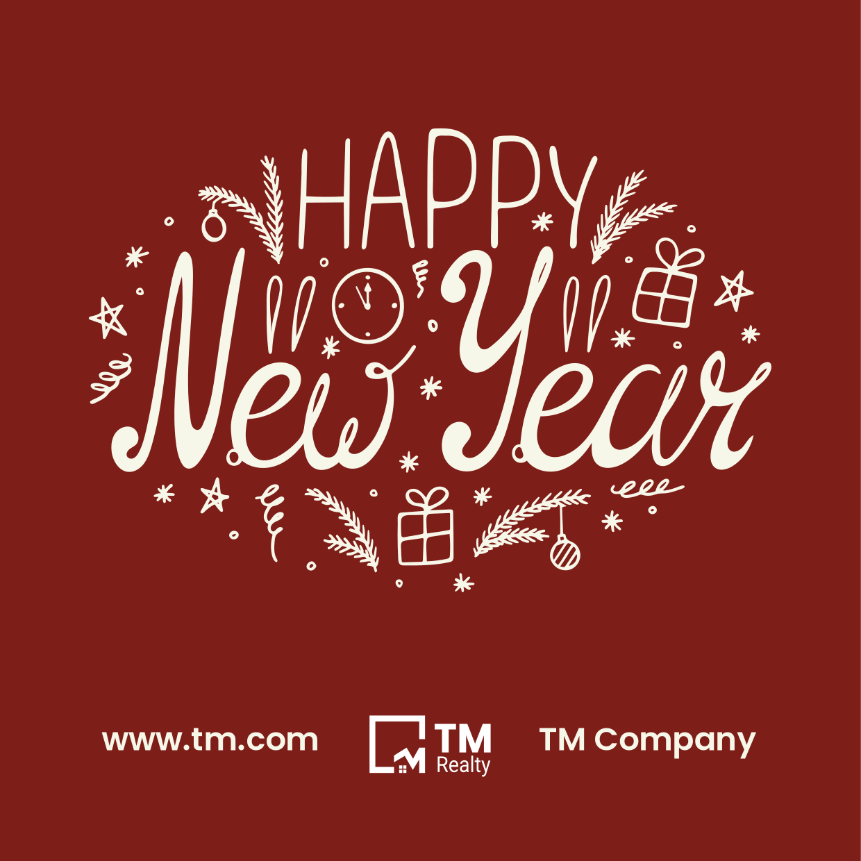 Corporate Red Happy New Year Sign Template | Square Signs