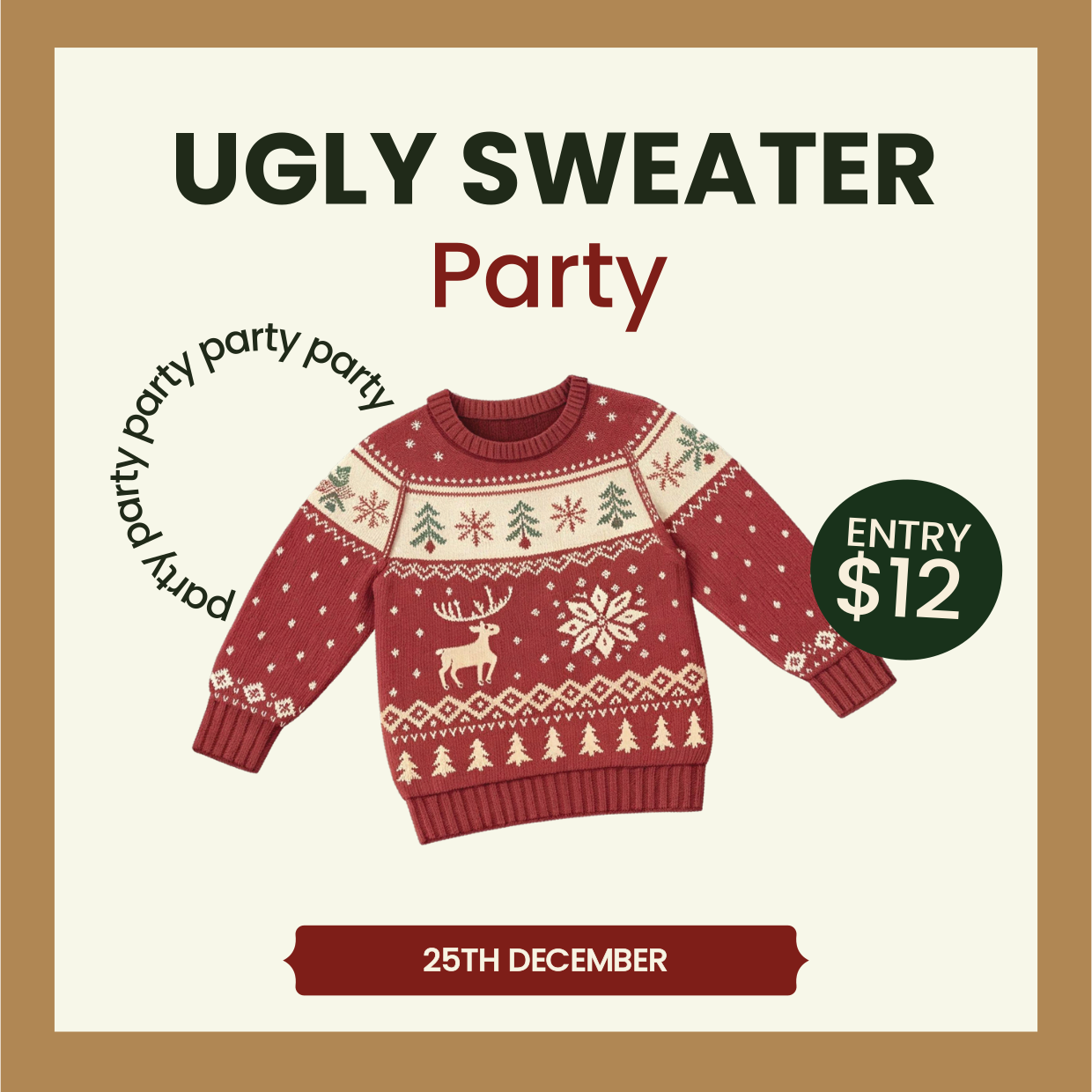 Ugly Sweater Party Invitation Sign Template | Square Signs