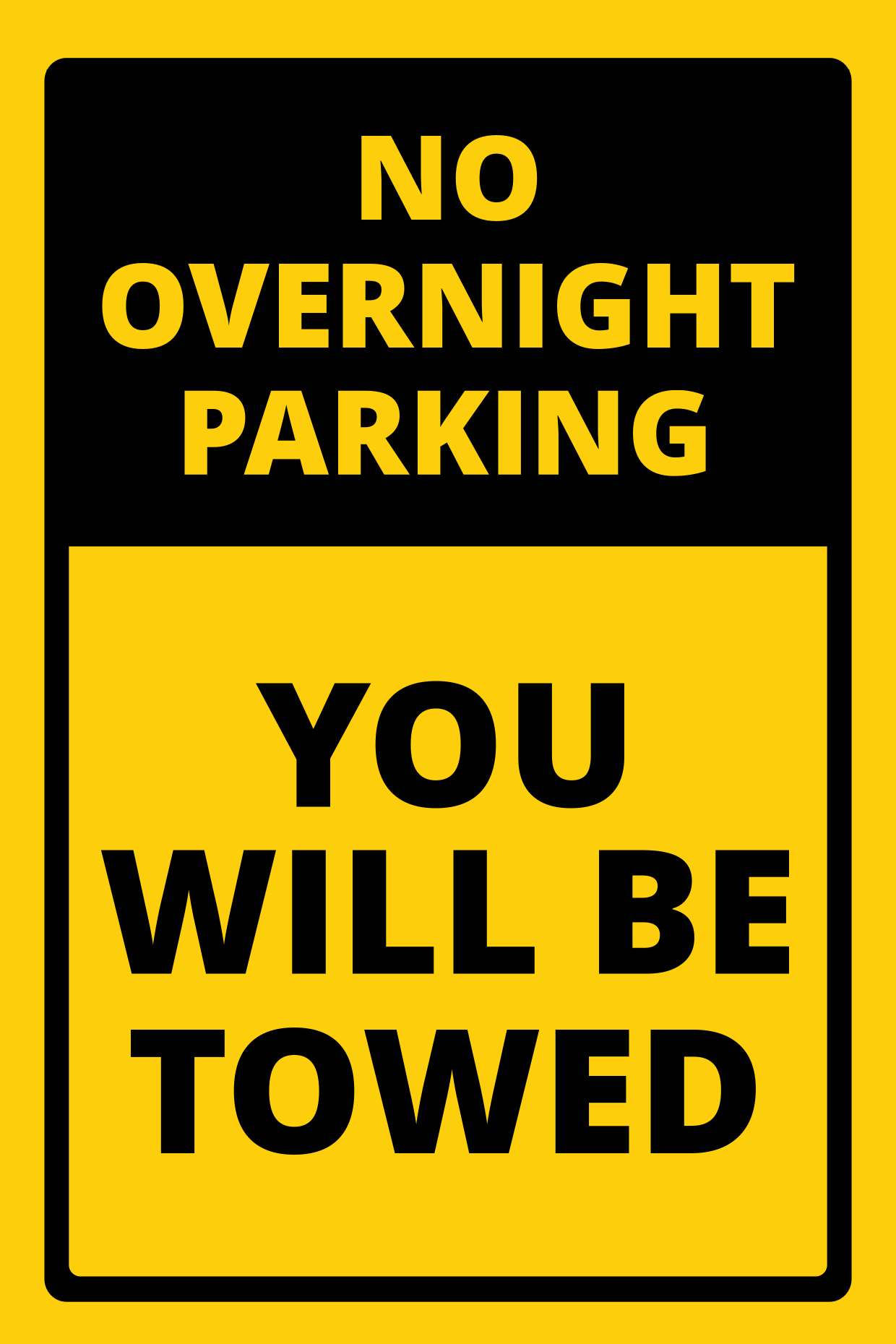 Black and Yellow No Overnight Parking Sign Template | Square Signs
