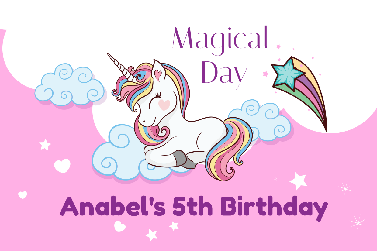 Unicorn Cloud and Shooting Star Birthday Sign Template | Square Signs