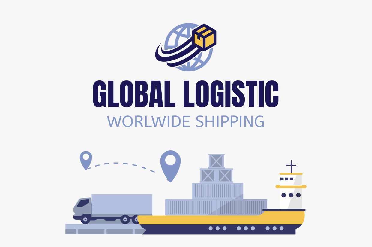 Logistics Truck With Cargo Ship and Containers Sign Template | Square Signs