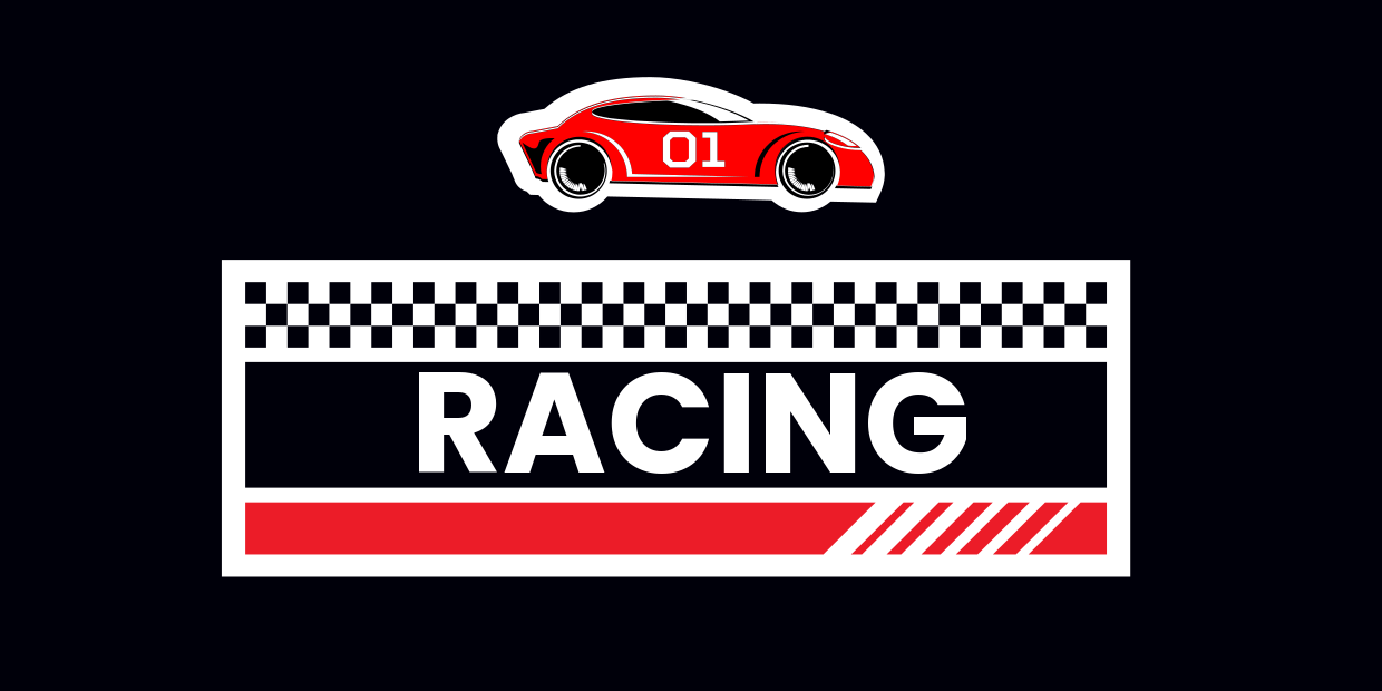 Red Race Car With Checkered Logo Sign Template | Square Signs