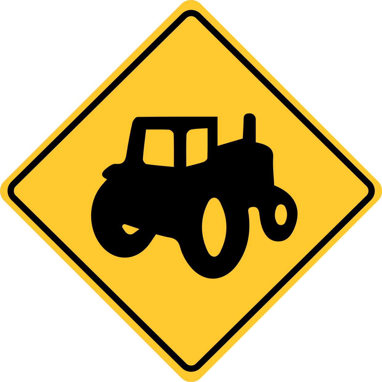Tractor Crossing Yellow Traffic Sign Template | Square Signs