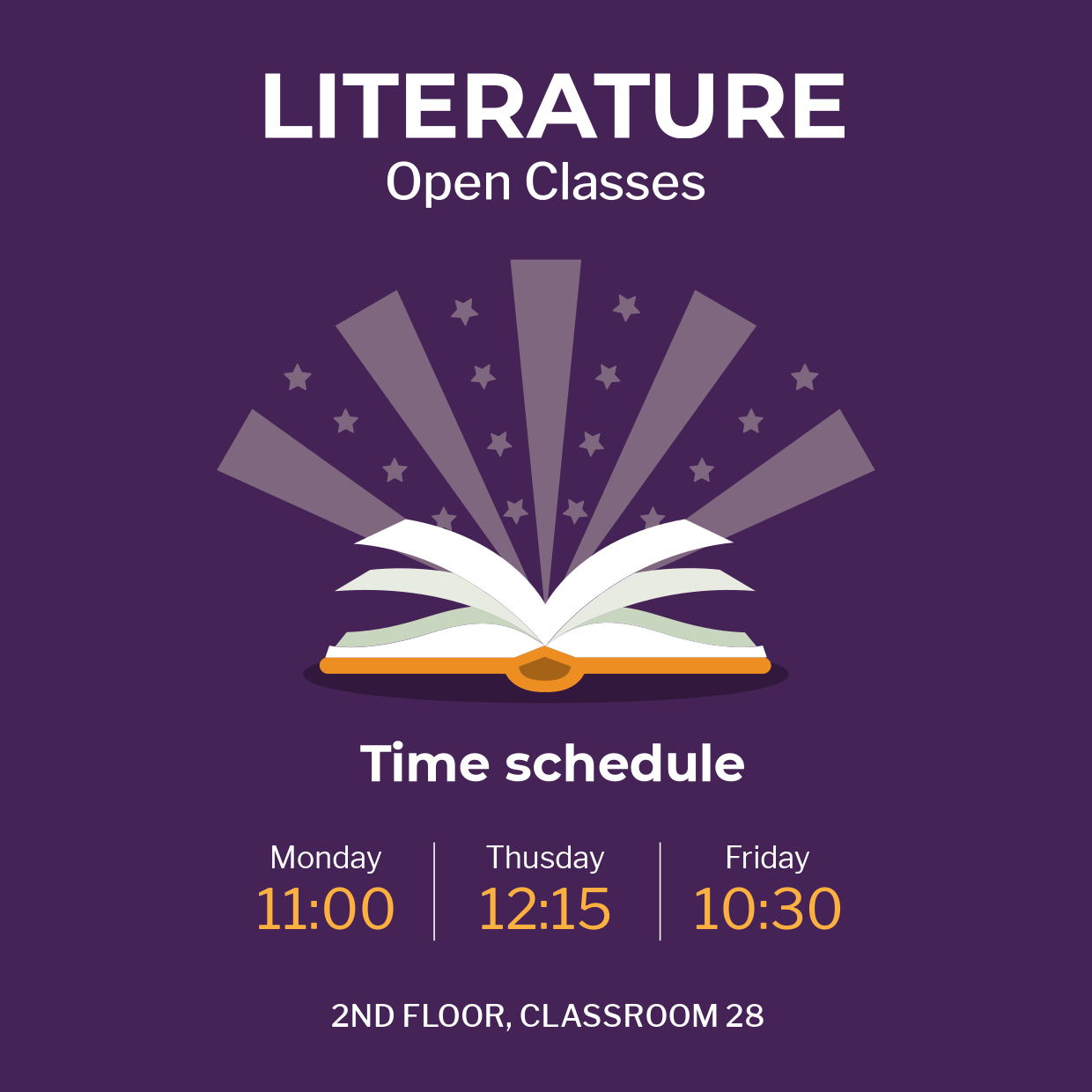 Literature Class Schedule With Open Book Icon Sign Template | Square Signs