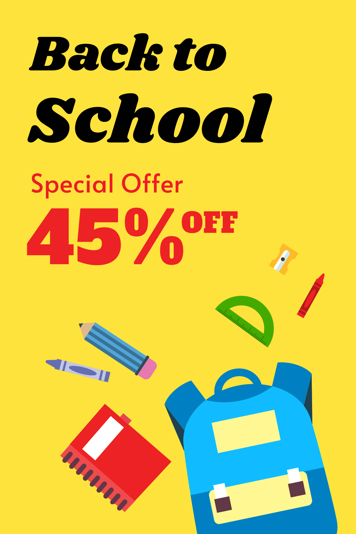 Colorful Back to School Supplies Discount Sign Template | Square Signs