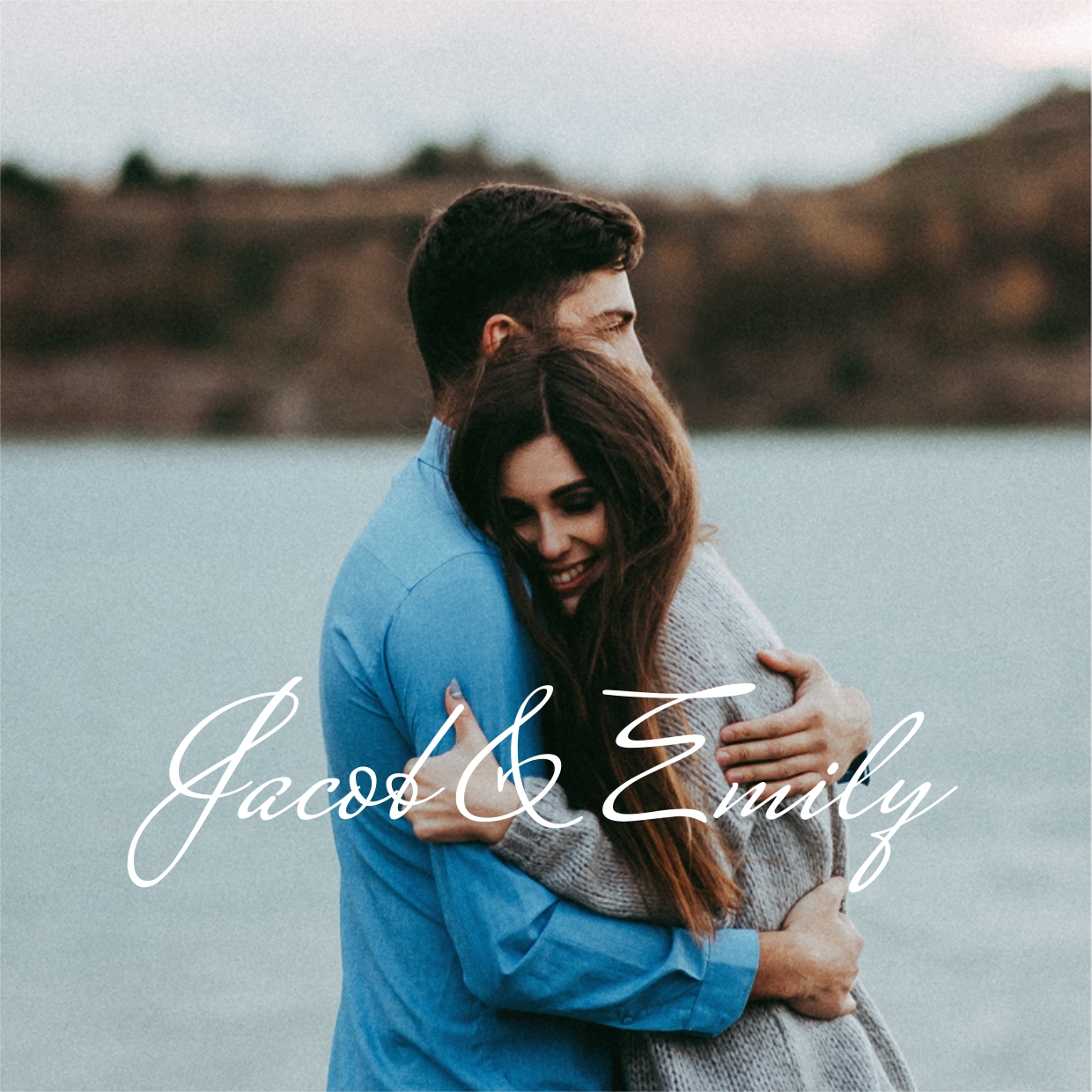 Hugging Couple Photo With Cursive Font Names Sign Template | Square Signs