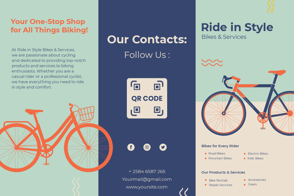 Colorful Bicycle Shop Brochure Template | Square Signs