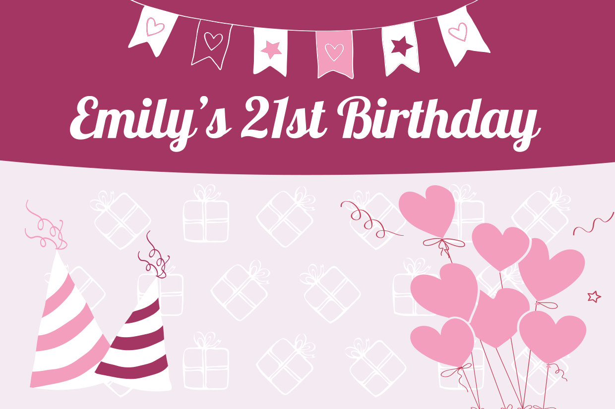 Pink Hearts and Garlands 21st Birthday Template | Square Signs
