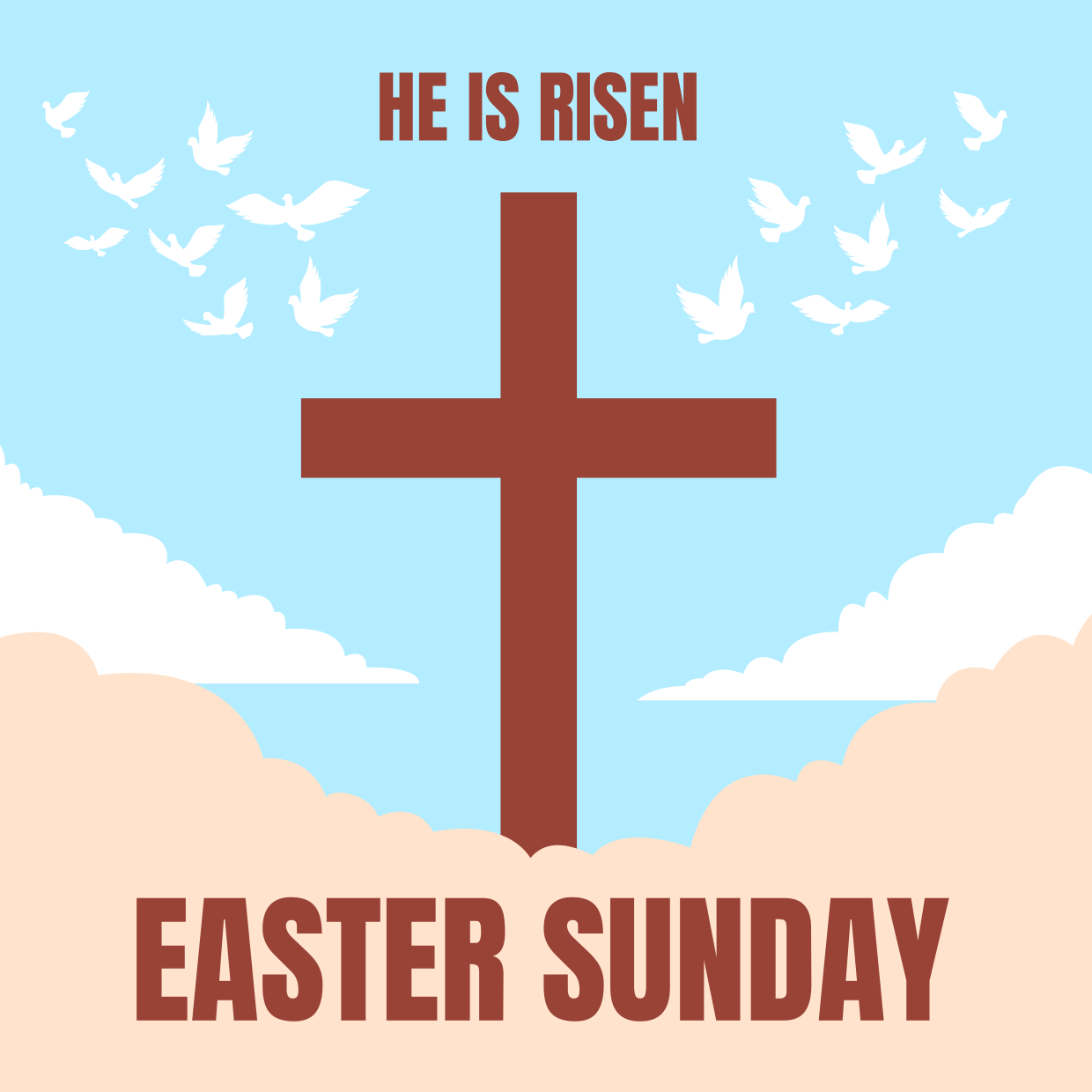 Brown Cross Among White Clouds Easter Sunday Sign Template | Square Signs