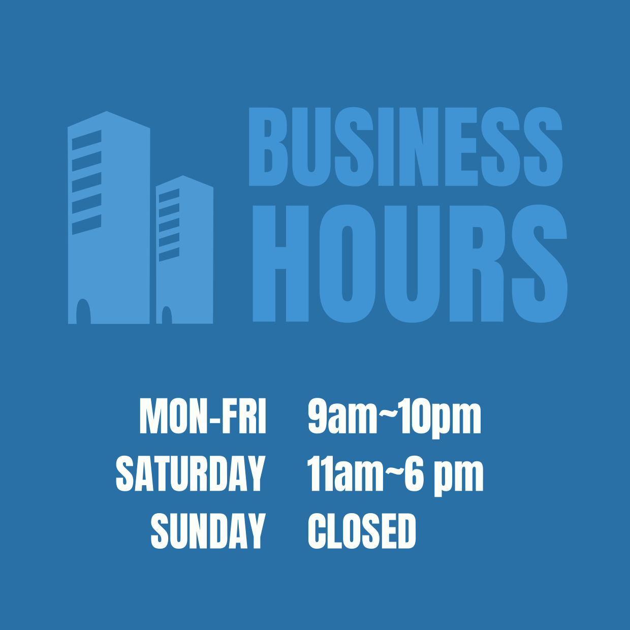 Blue Business Centers and Working Hours Sign Template | Square Signs