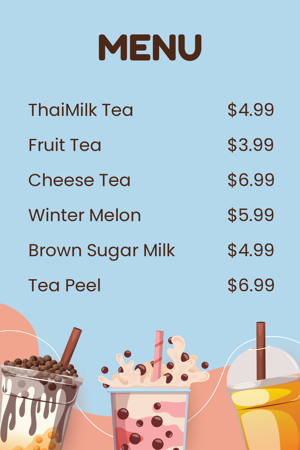 Cafe Bubble Tea Menu Sign Template | Square Signs