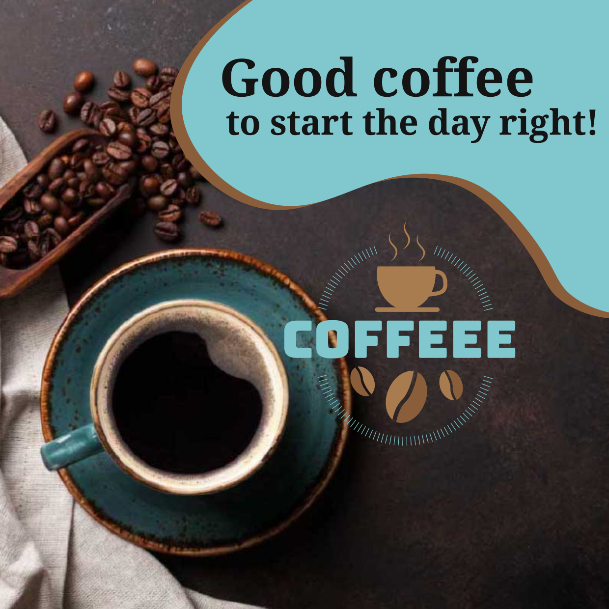 Hot Coffee Cup With Roasted Beans Cafe Sign Template | Square Signs