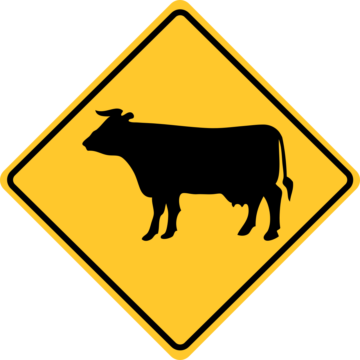 Yellow Cattle Crossing Warning Road Sign Template | Square Signs