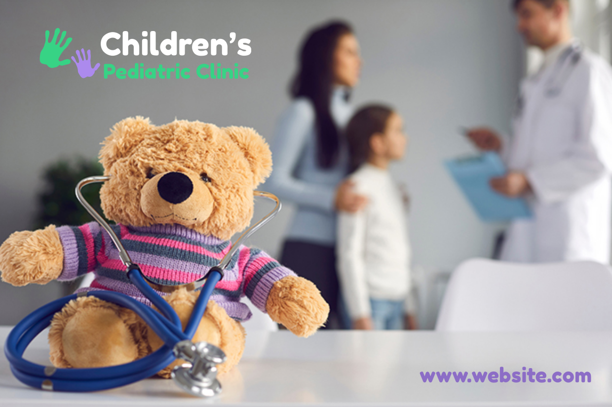 Teddy Bear With Stethoscope Pediatric Clinic Template | Square Signs
