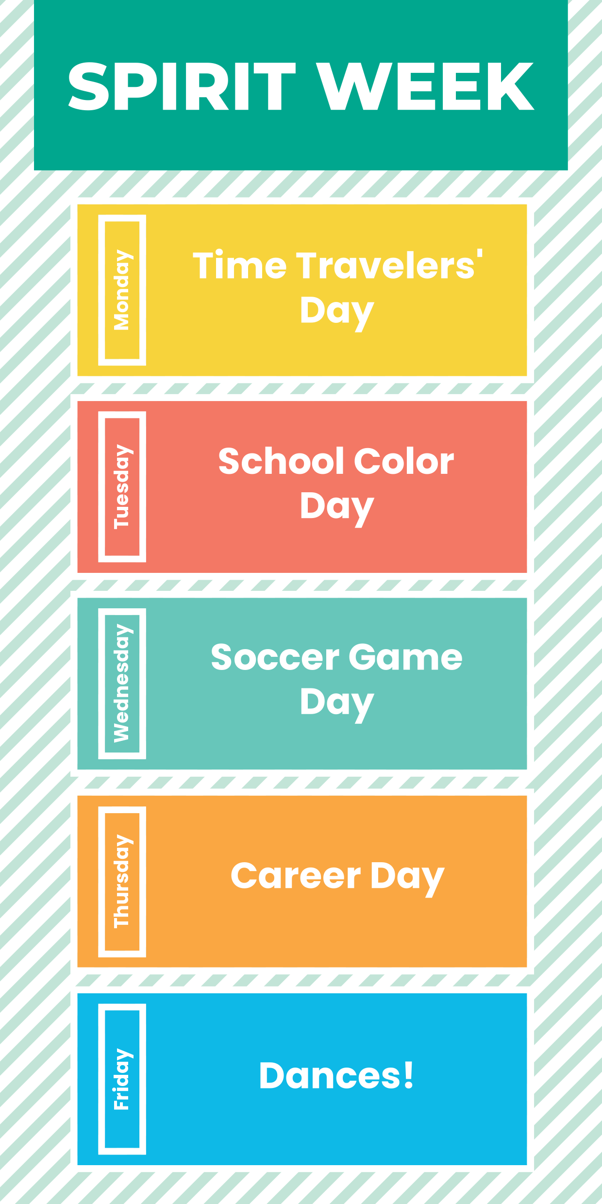 Colorful Spirit Week Themes and Schedule Sign Template | Square Signs