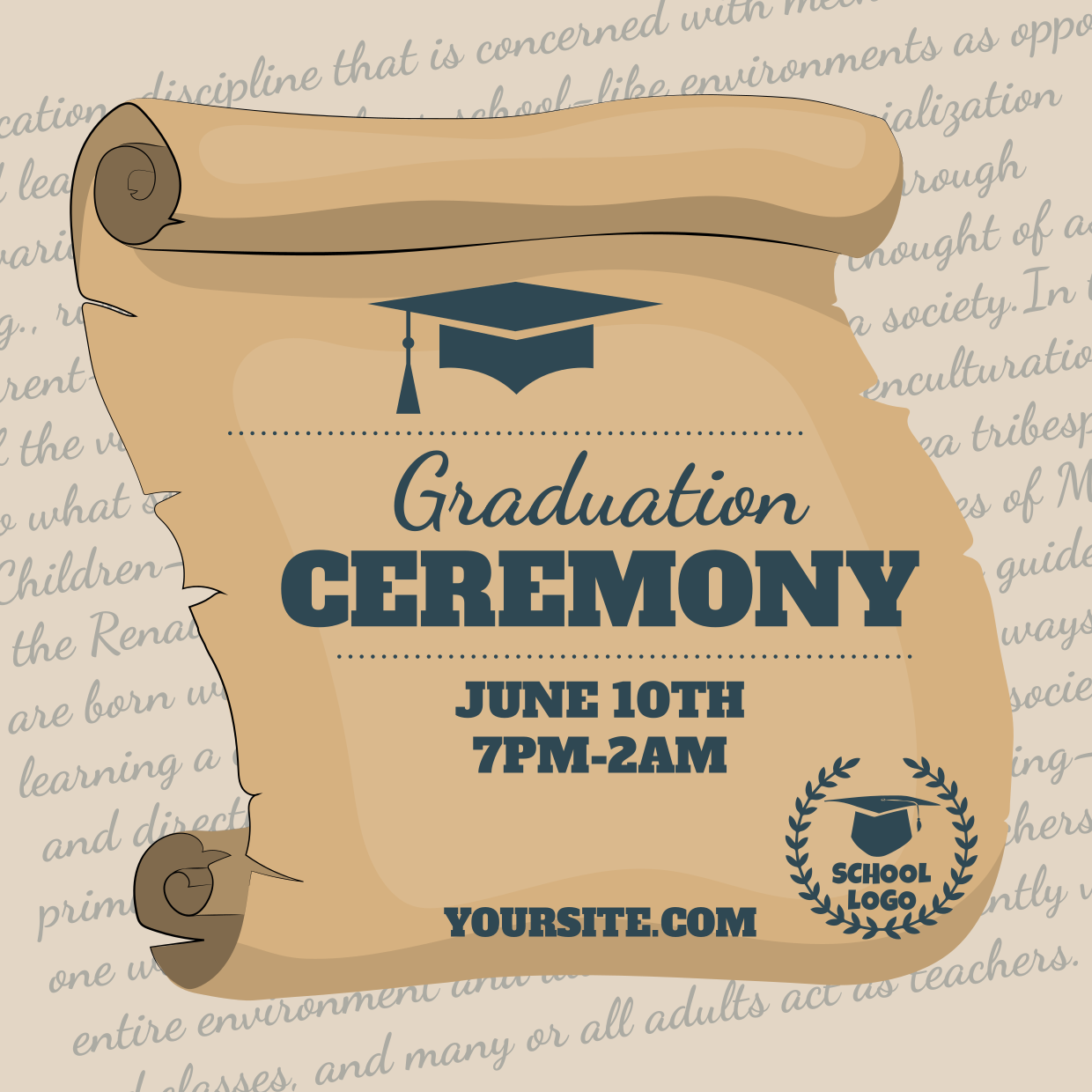 Paper Scroll Graduation Ceremony Announcement Template | Square Signs