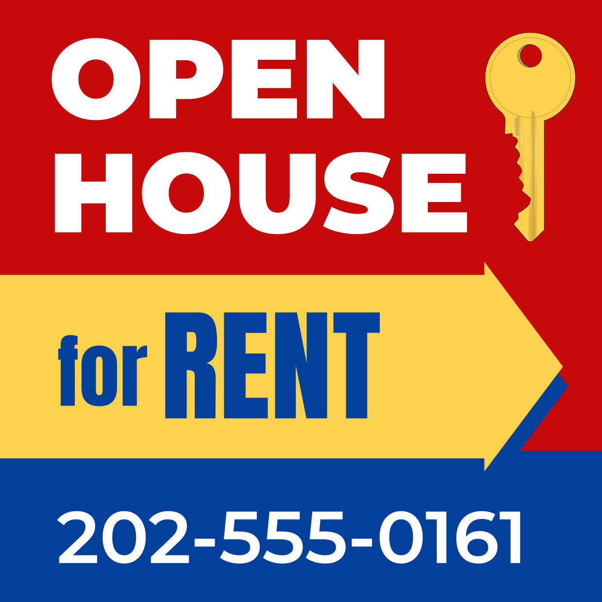 Red, Blue and Yellow Open House For Rent Arrow Template | Square Signs