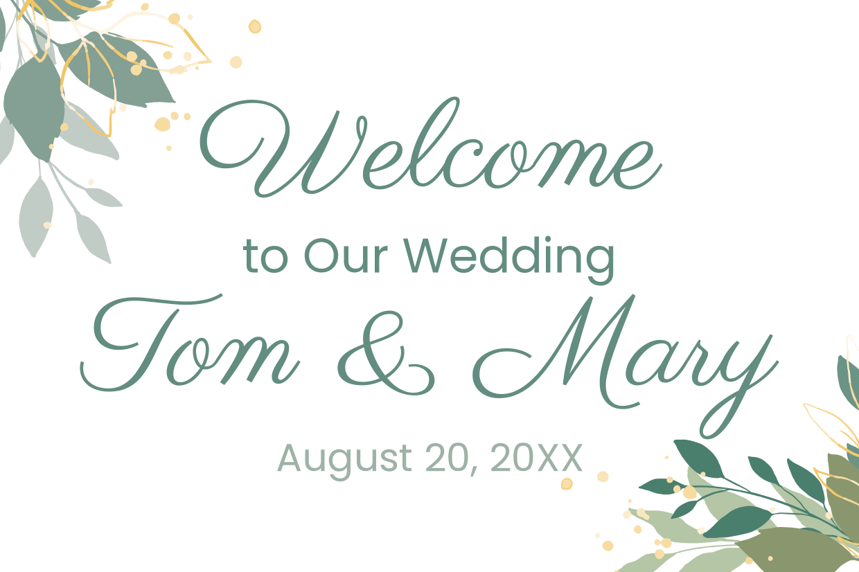 Green Leaves on a Wedding Invitation Sign Template | Square Signs