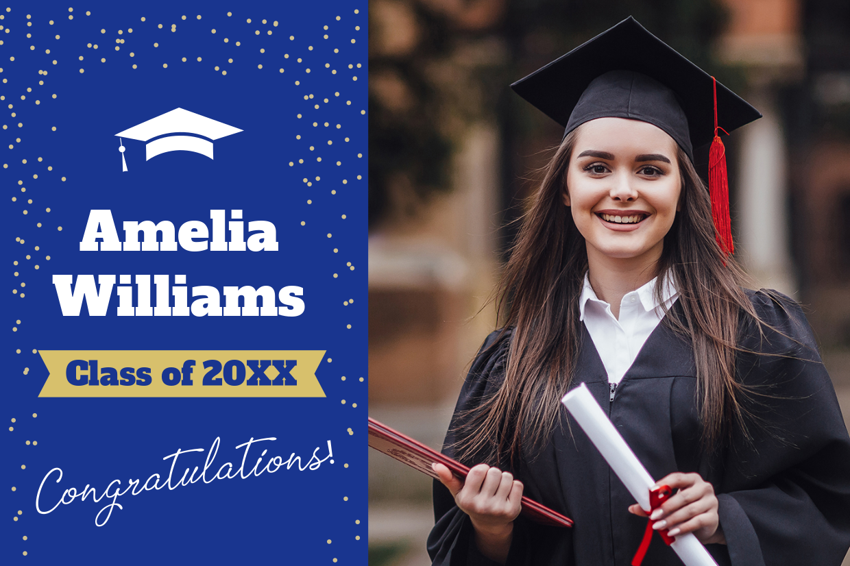 Smiling Student Photo on a Blue Graduation Sign Template | Square Signs