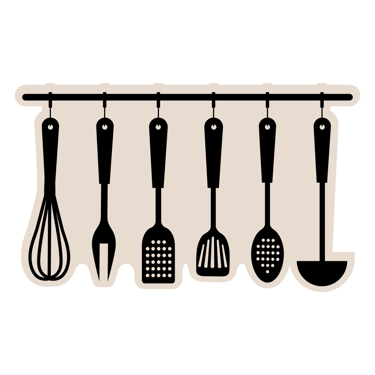 Kitchen Cooking Utensils Hanging Over a Bar Graphic Template | Square Signs