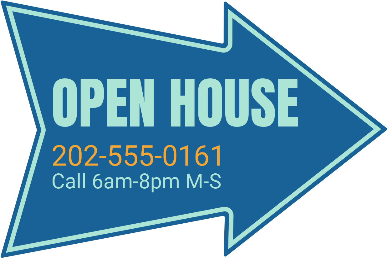 Open House Arrow Blue Directional Sign Template | Square Signs
