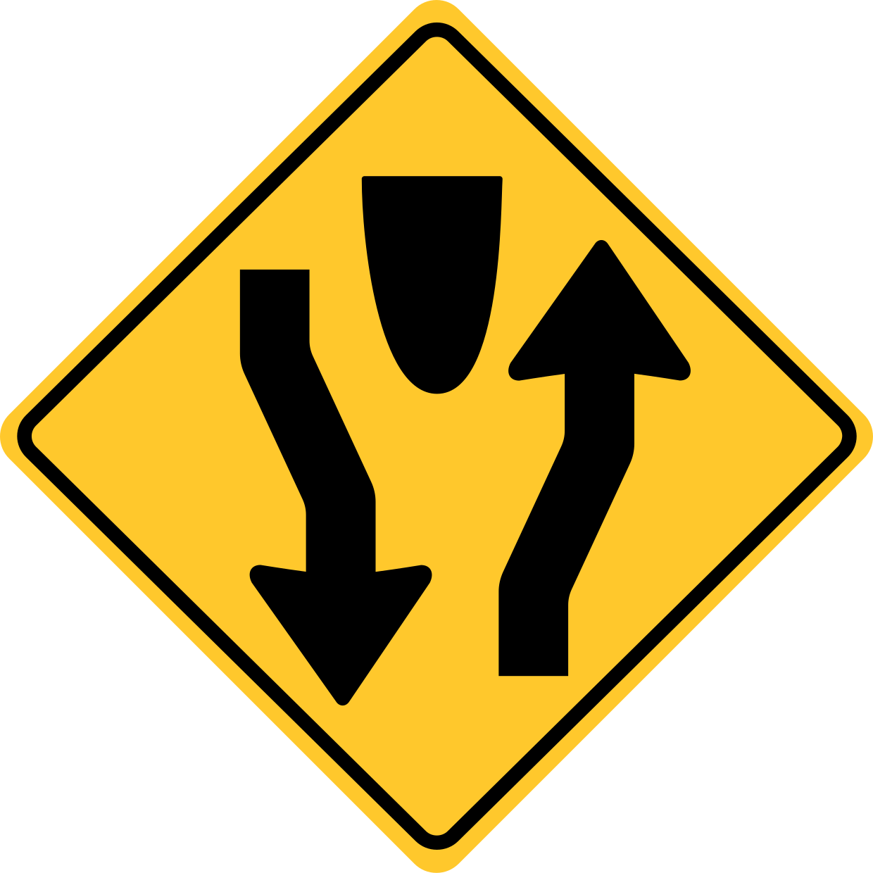 Yellow and Black Divided Highway Starts Sign Template | Square Signs