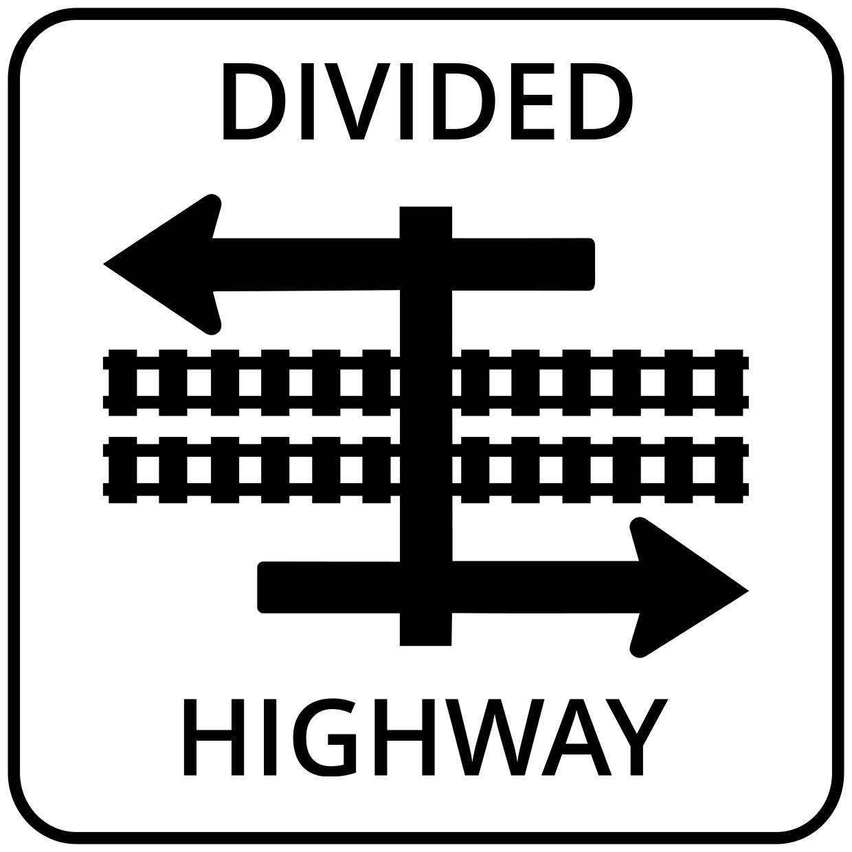 White and Black Divided Highway Crossing Sign Template | Square Signs