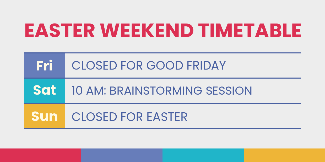 Colorful Easter Weekend Timetable Sign Template | Square Signs
