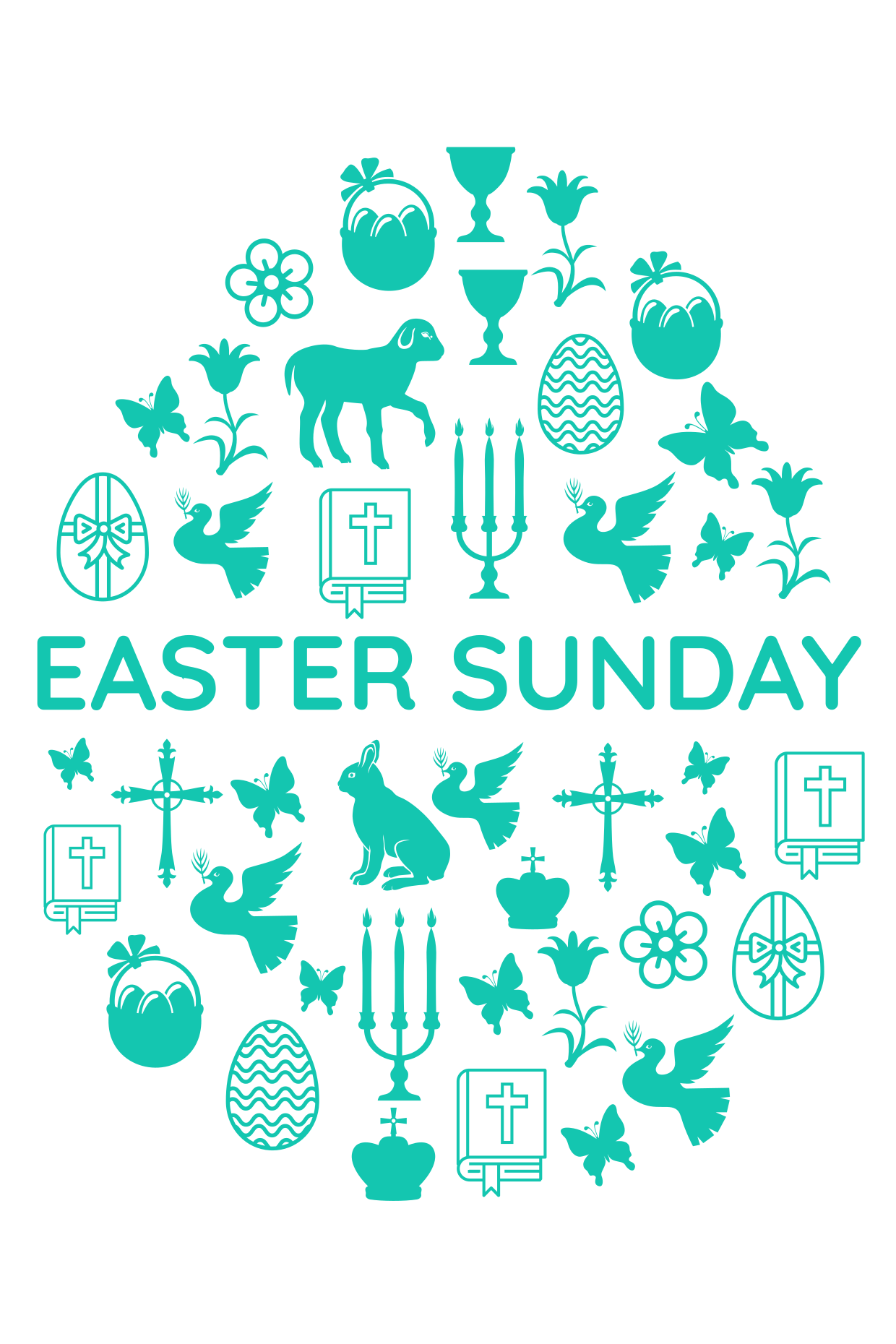 Turquoise Egg-Shaped Easter Illustrations Sign Template | Square Signs