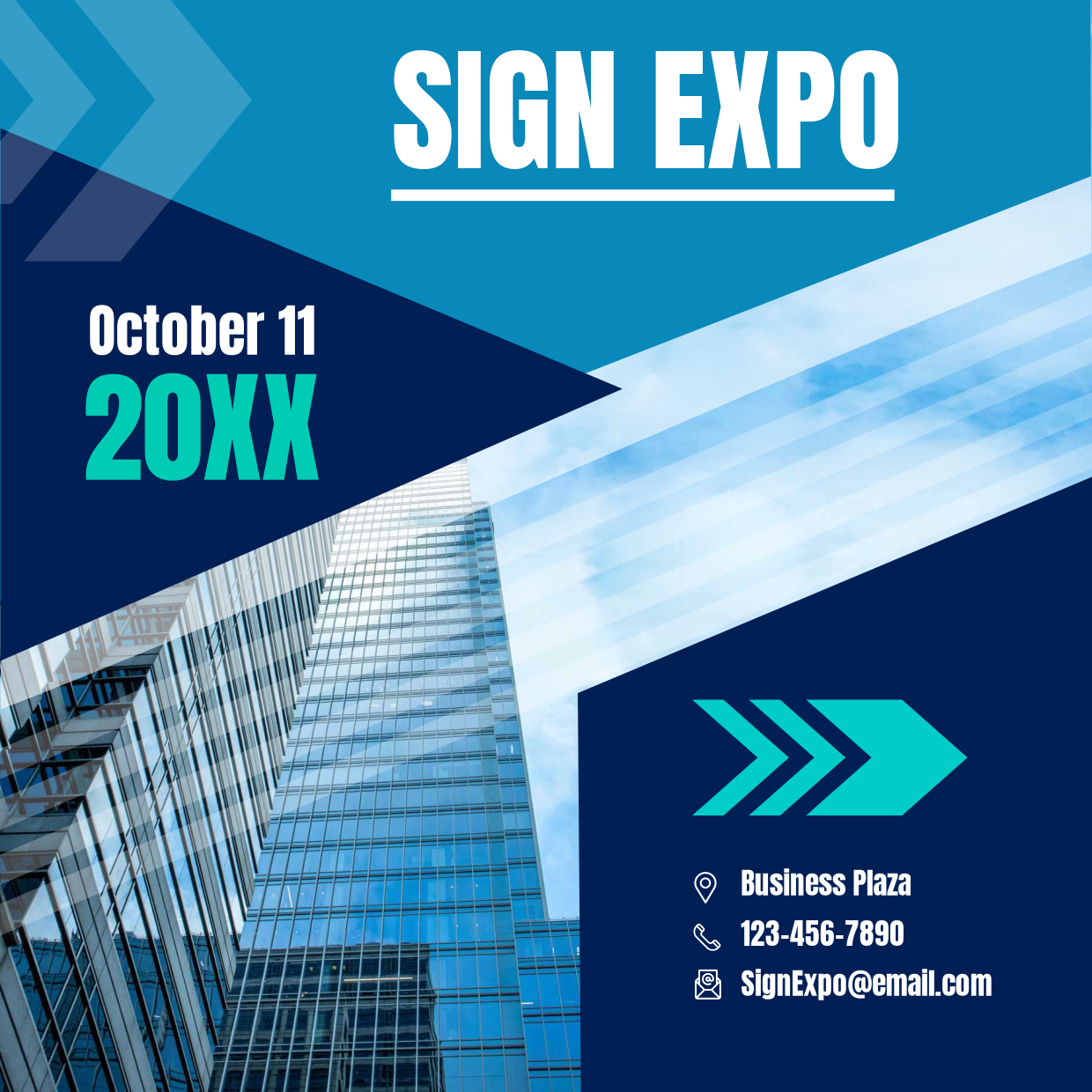 Blue-Themed Business Buildings Expo Sign Template | Square Signs